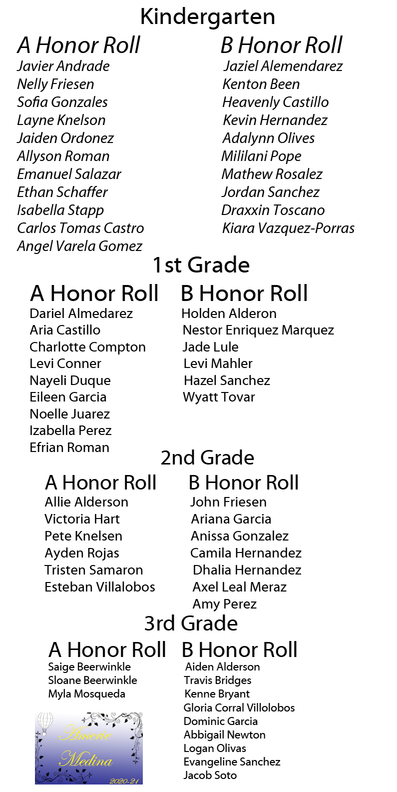 Springlake-Earth Elementary School | A-B Honor Roll K-3rd