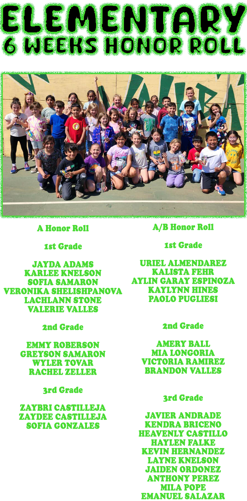 Springlake-Earth High School | ELEMENTARY 5th 6 WEEKS HONOR ROLL